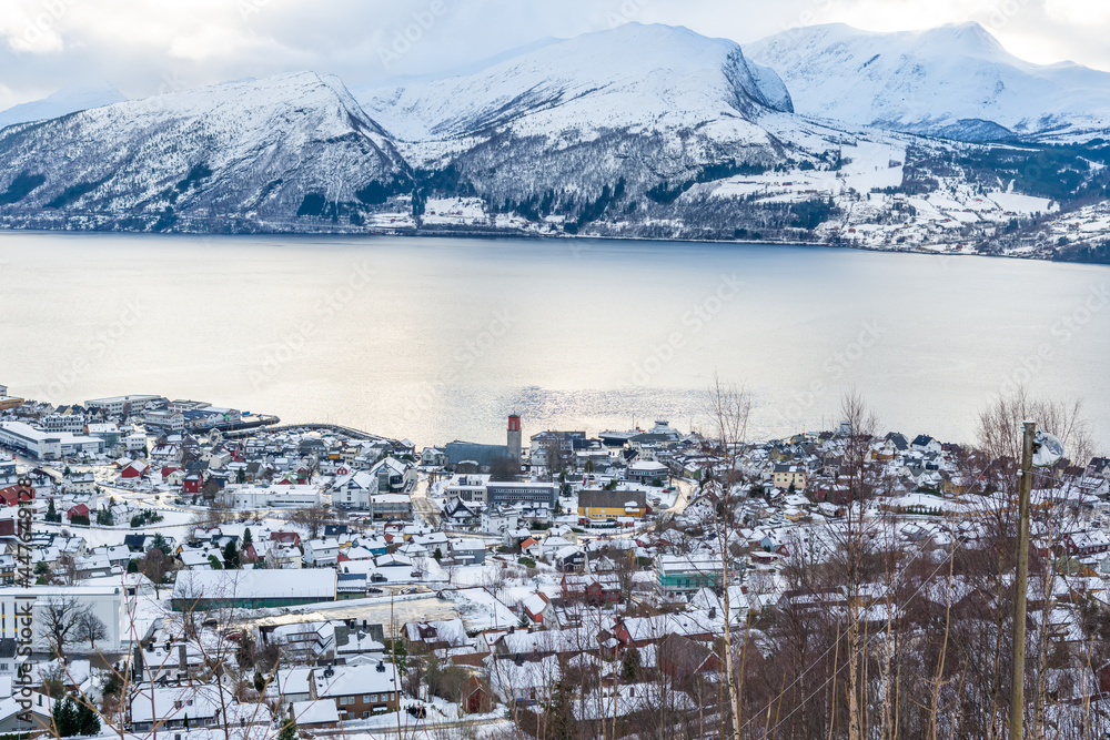 Volda village and its scenic nature during winter in Norway Stock Photo ...