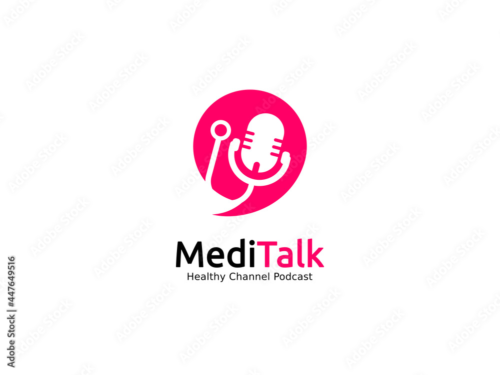 Medical podcast logo isolated on a white background. Doctors talk ...