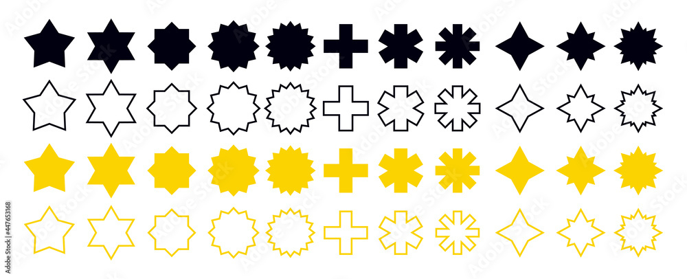 Stars icons collection vector : black and yellow colors. Isolated star ...