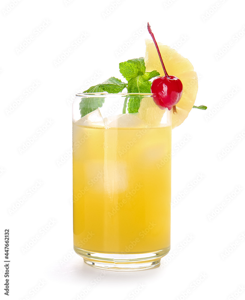 Glass of delicious mai tai cocktail on white background Stock Photo ...