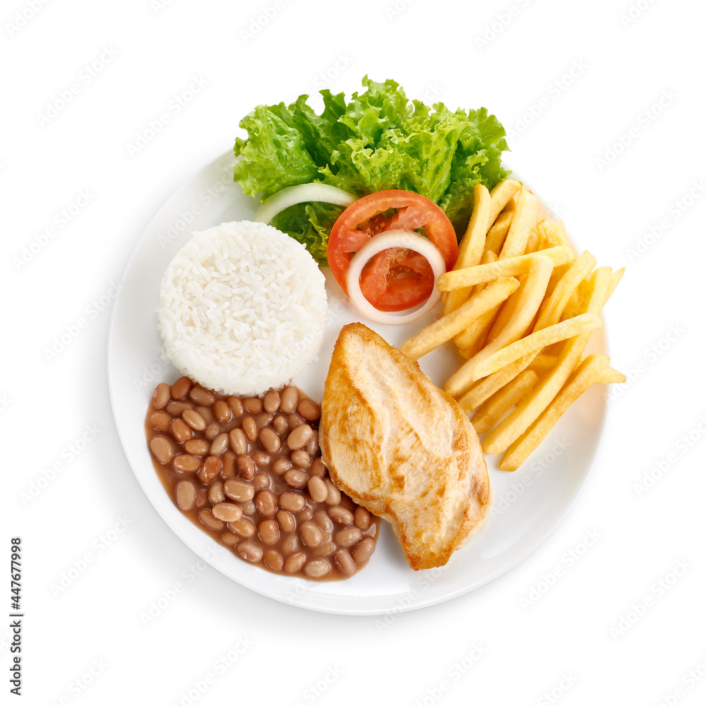 Prato executivo de filet de frango com arroz, feijão, salda e batatas ...