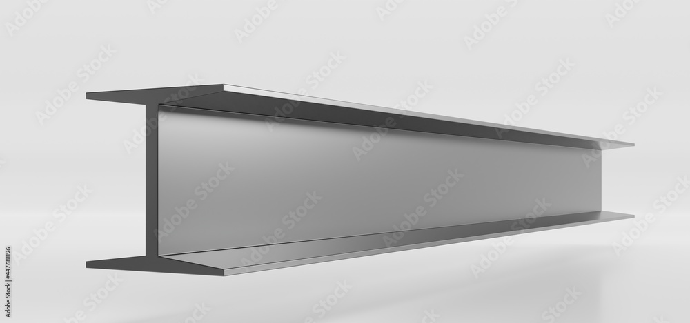 Metal construction beam, steel structure girder in perspective. Long ...