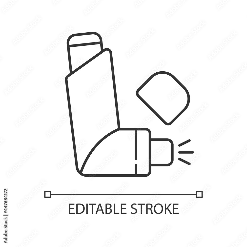 Inhaler linear icon. Preventing asthma attacks. Deliver medication to ...