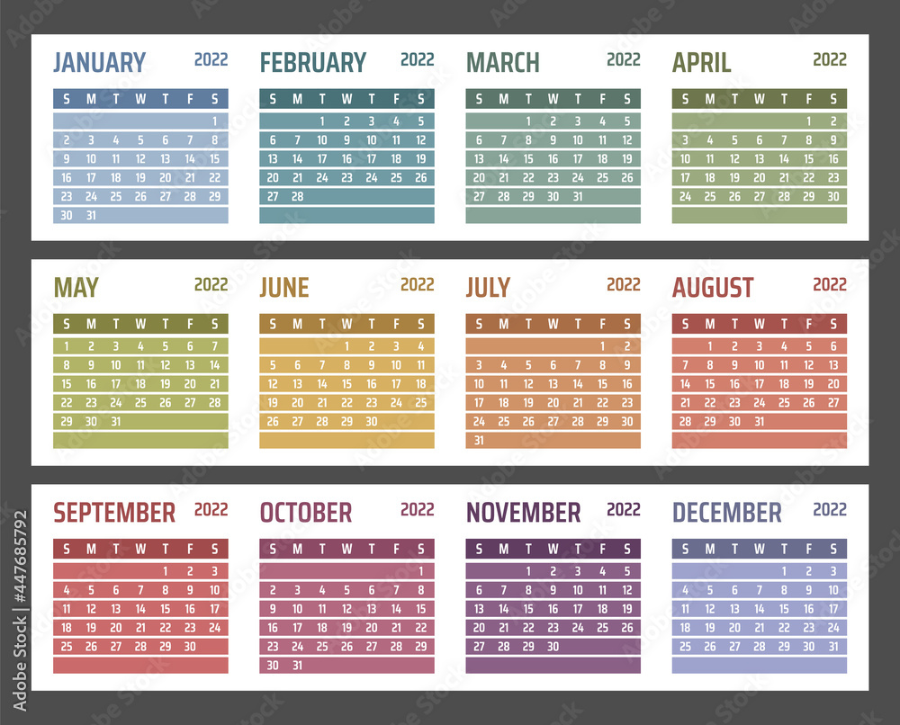 calendar for 2022 starts sunday, vector calendar design 2022 year Stock ...