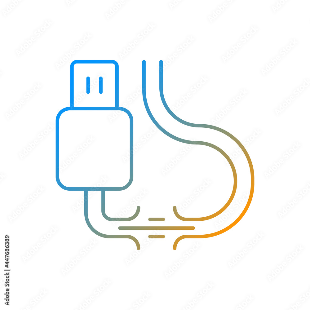 Torn cable gradient linear vector icon. Frayed ribbon wire. Broken cord ...