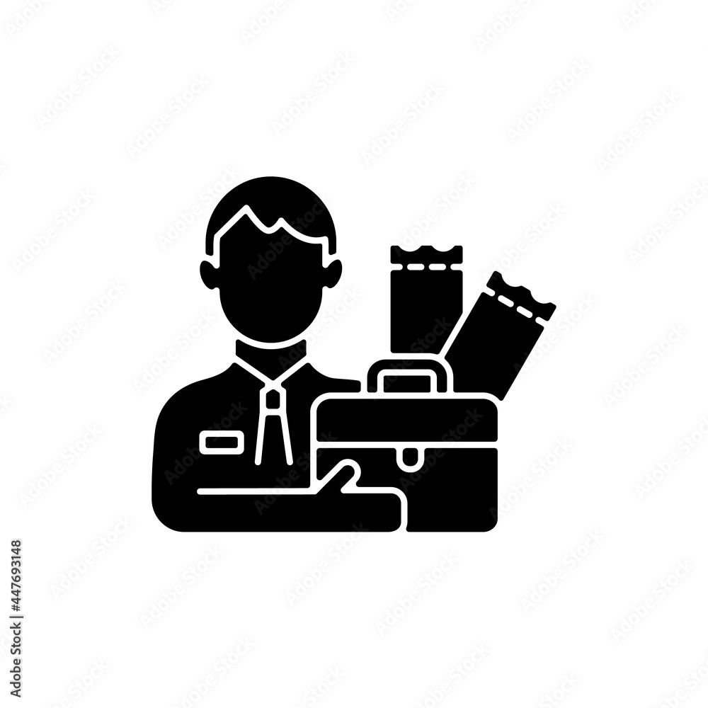 Lottery agent black glyph icon. Middleman between participator and ...
