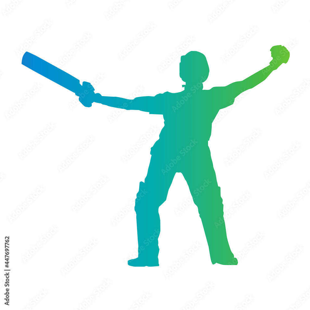 Cricket player batsman in silhouette shadow on white background ...