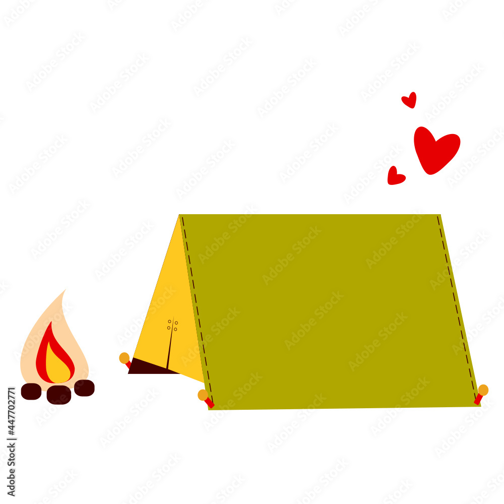 Vector illustration of a green tent. Rest in a tent. Love in a tent ...