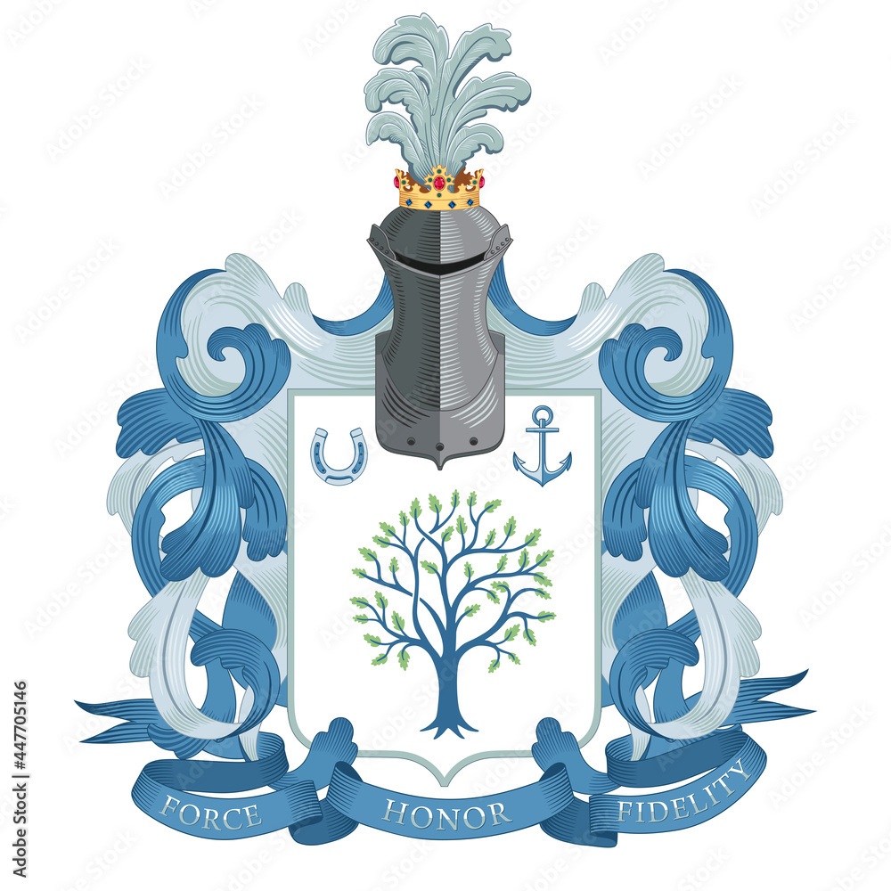 Vektorová grafika „Family coat of arms. Knights helmet with a plume ...