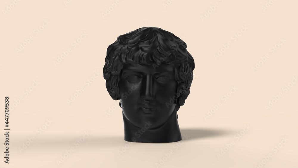 Front side view of black head sculpture young greek Antinous face cut ...