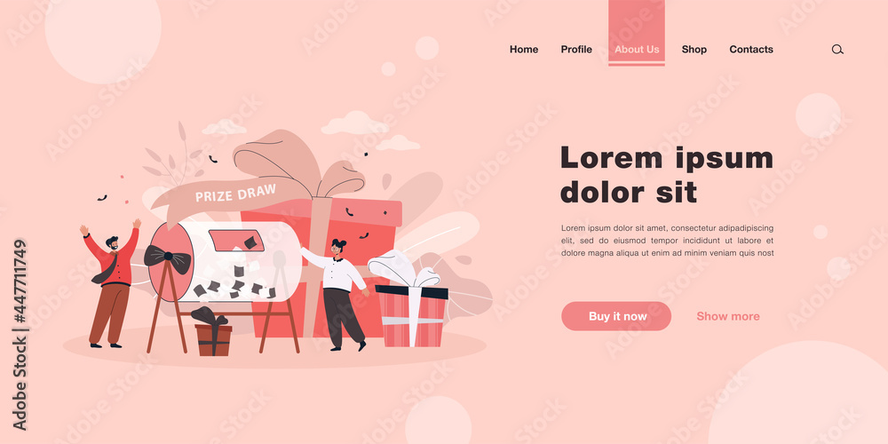 Cartoon happy people winning on prize draw. Flat vector illustration ...