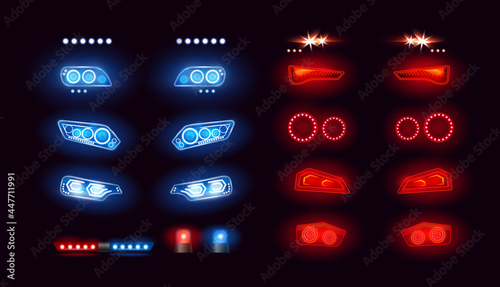 Car headlights bar, led automobile light vector illustration set ...