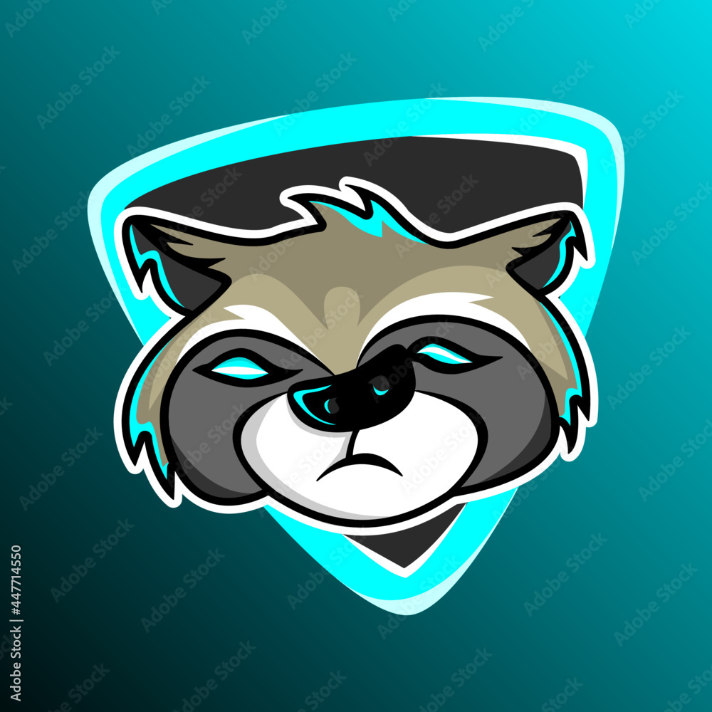 Raccoon head mascot logo with blue gradien color for gaming logo Stock ...