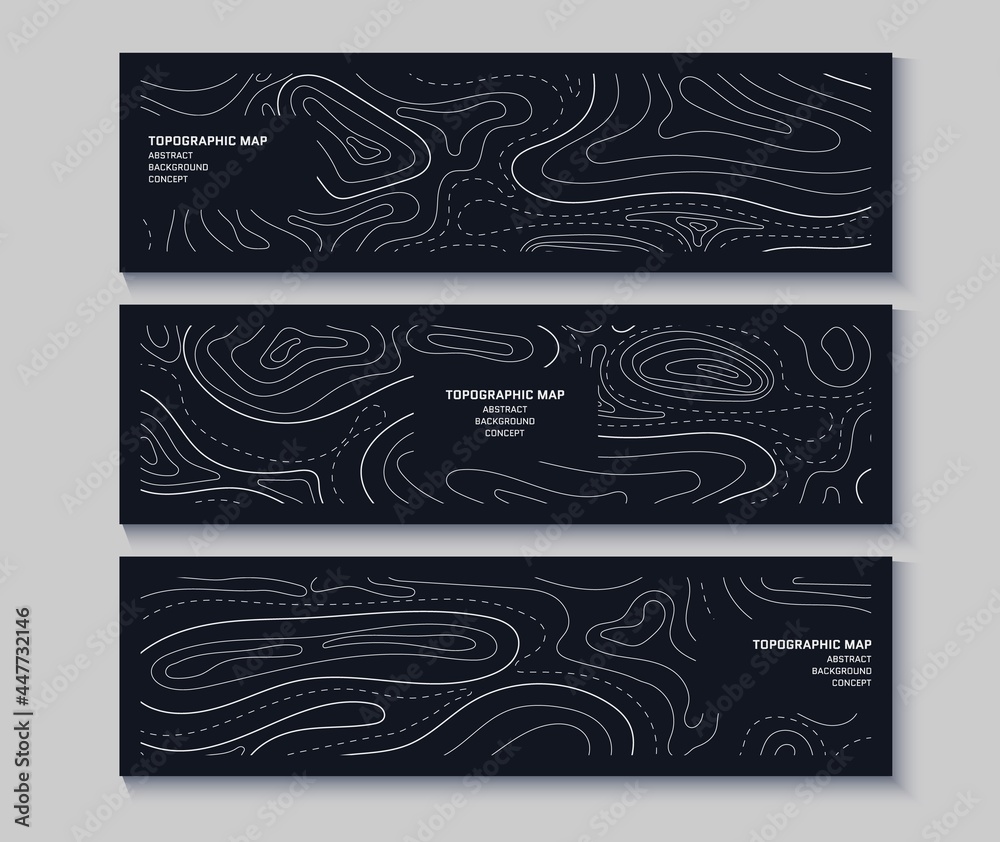 Set of topography flyers. Outline cartography landscape. Collection of ...