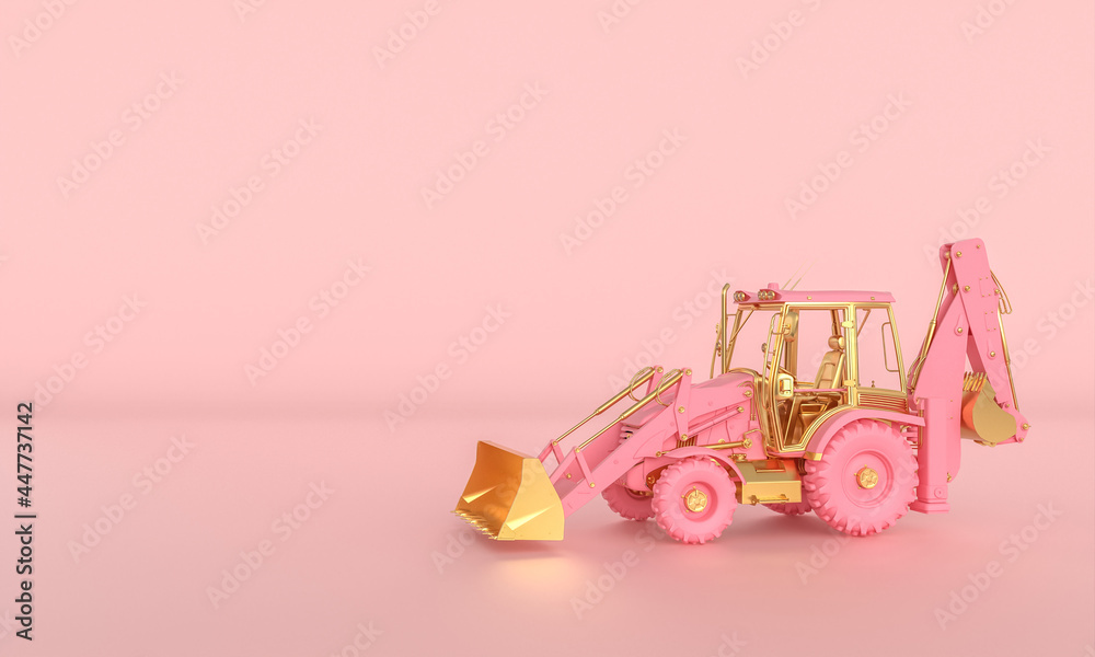 pink and gold excavator on a pink background. Stock Illustration ...