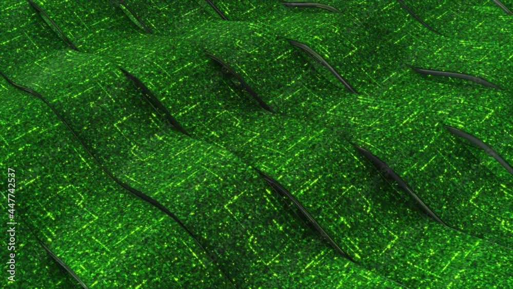 Green wide mosaic tapes flowing towards each other, seamless loop ...