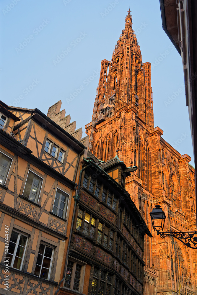 STRASBOURG, FRANCE, June 23, 2021 : Strasbourg Cathedral bell towers ...