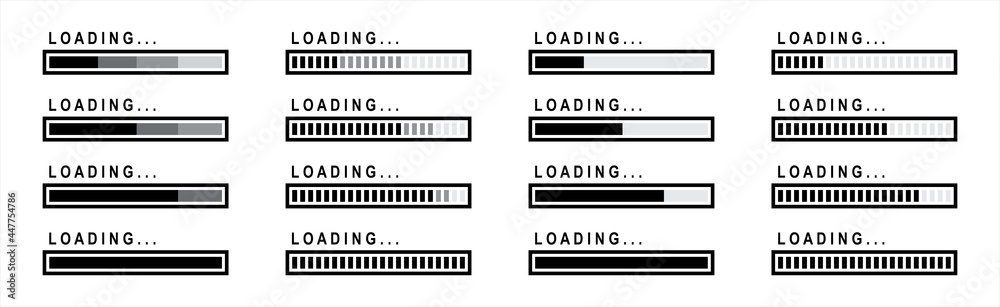 Loading icons set. Load. Load bar collection. loading icons on white ...