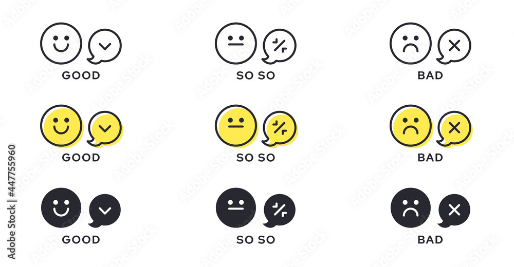 Emotion Icon Pack - Good, Bad, Maybe. Evaluation or rating - good, bad ...