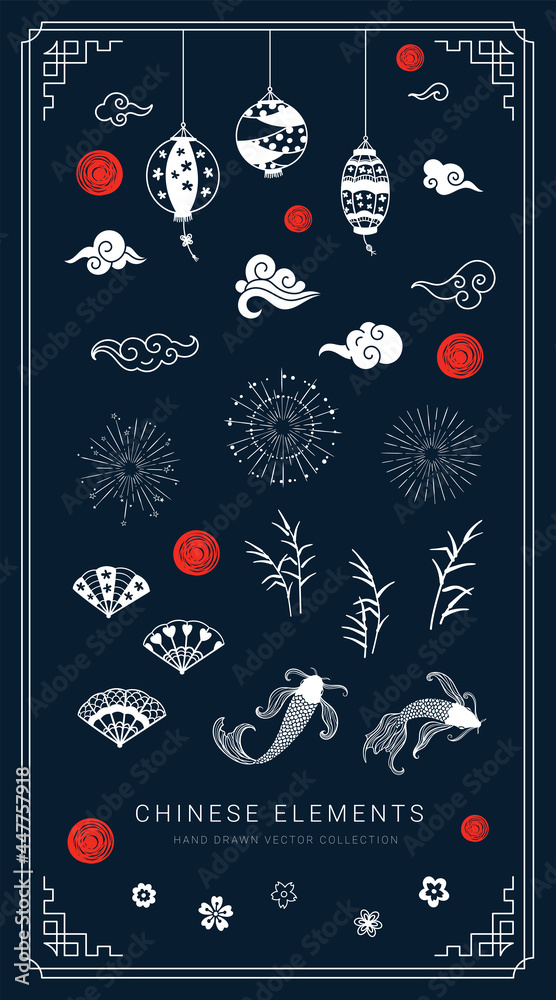 Cute hand drawn seamless pattern, chinese clouds, moon and stars, great ...
