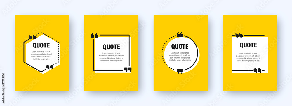 Set of modern yellow banners with quote frames. Speech bubbles with ...