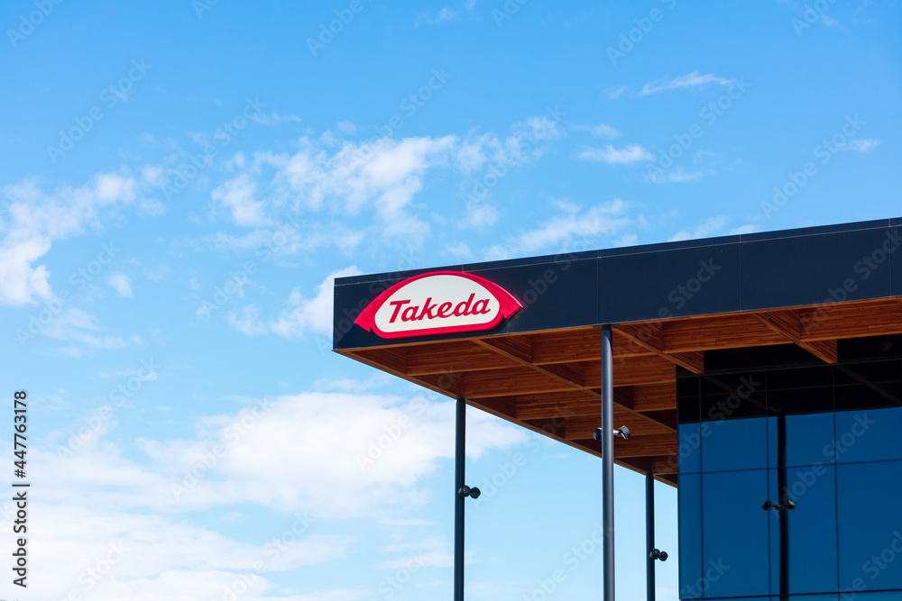Takeda sign logo on the office building of Takeda Pharmaceutical ...