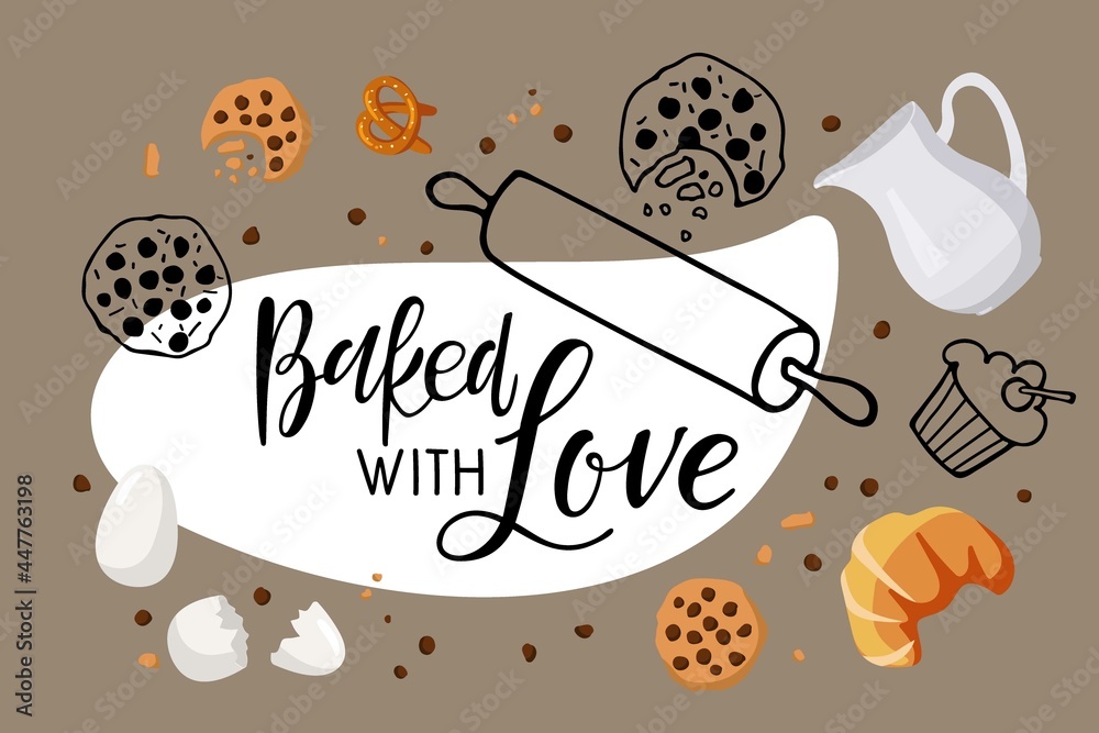 Baked with Love Hand written Calligraphy Lettering with baking ...