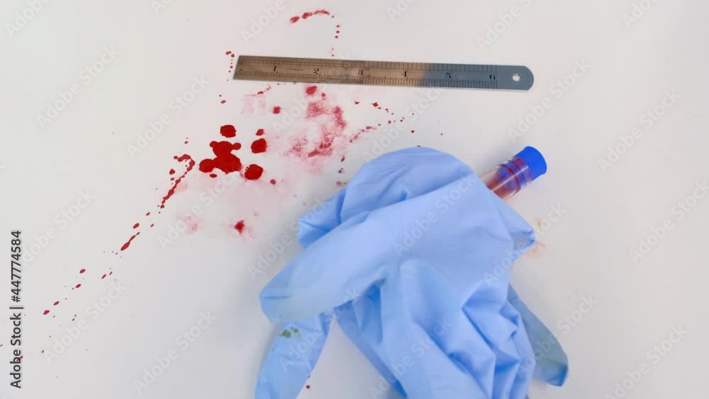 fresh splatter of red blood on white table, crime scene stains, blood ...
