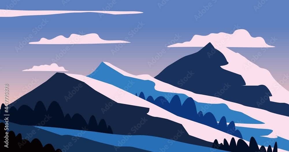 mountain tree snow parallax background animation Stock Video | Adobe Stock