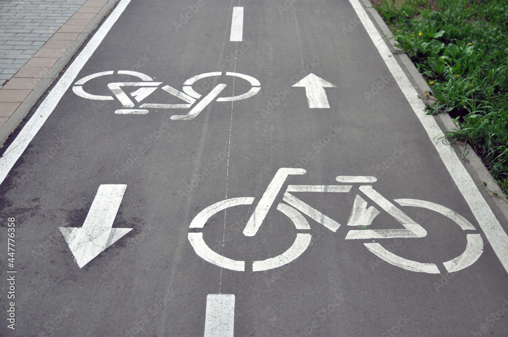 Bicycle path with road markings. Urban transport infrastructure. Stock ...