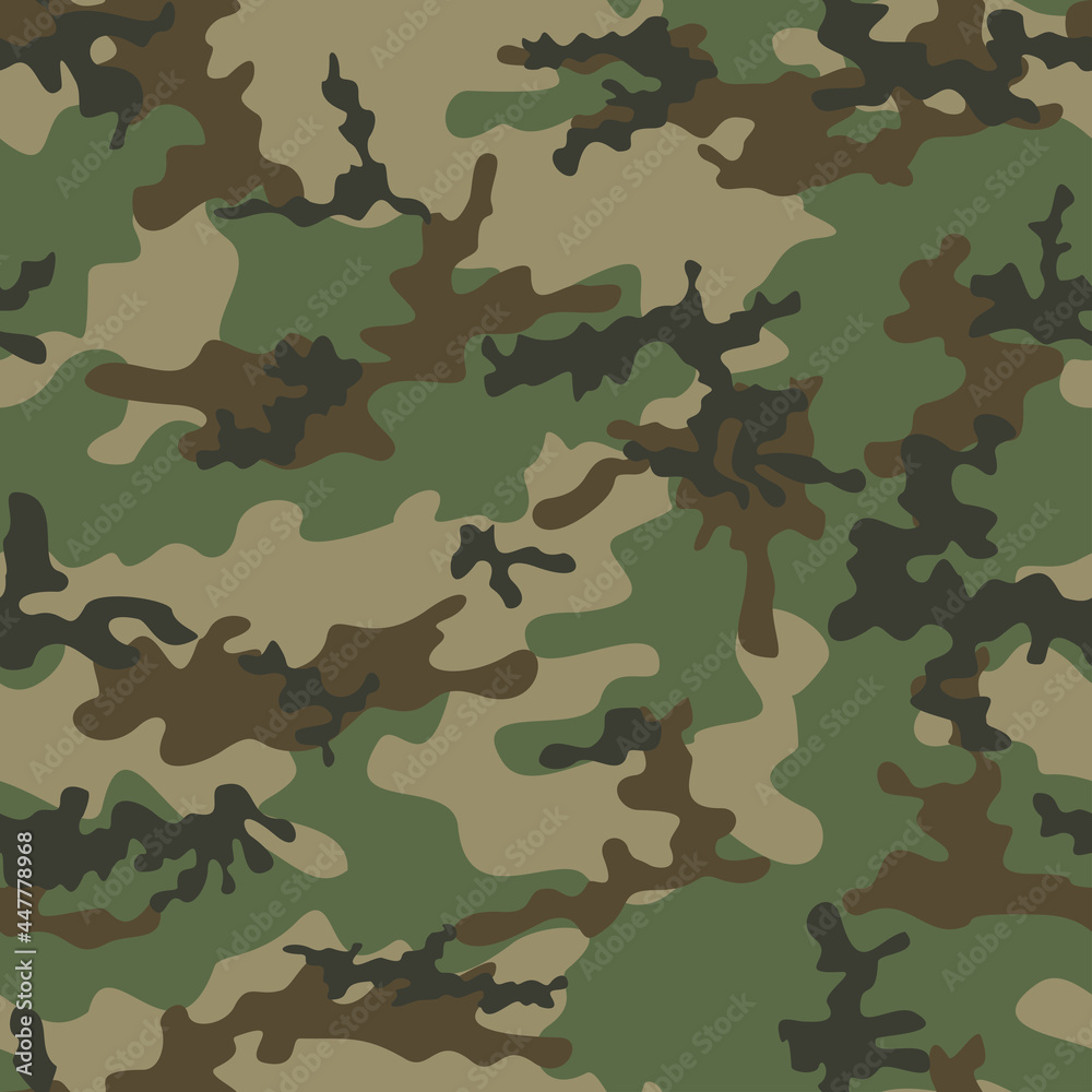 Green camouflage texture, military uniform, disguise. Classic shape ...