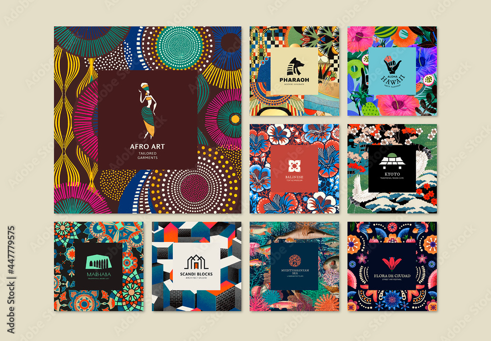 Ethnic Pattern Layout with Minimal Logo Set Stock Template | Adobe Stock
