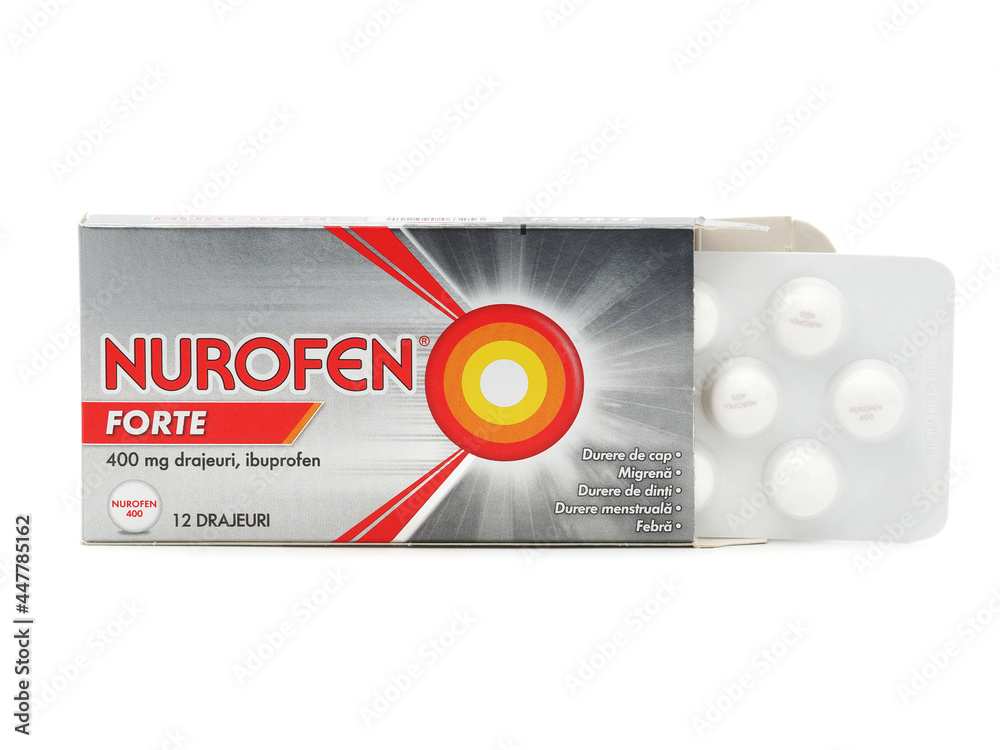 BUCHAREST, ROMANIA - JANUARY 11, 2021. Nurofen Forte, pain relief ...