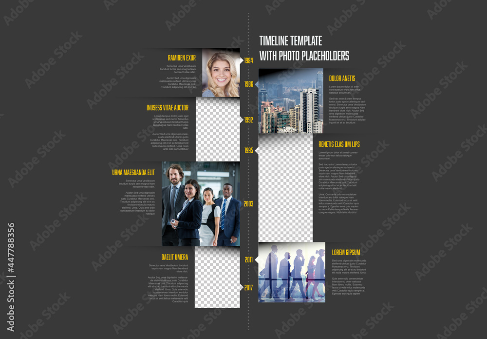 Simple Dark Minimalistic Vertical Photo Timeline Layout Stock Template ...