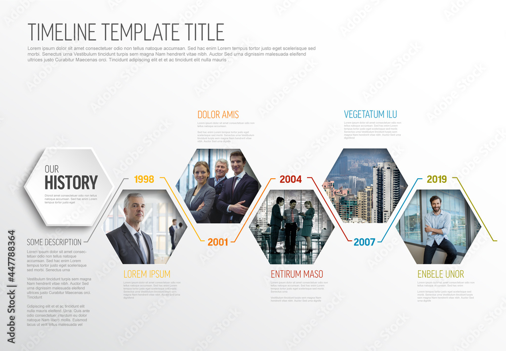 Hexagon Photo Placeholders Timeline Layout Stock Template | Adobe Stock
