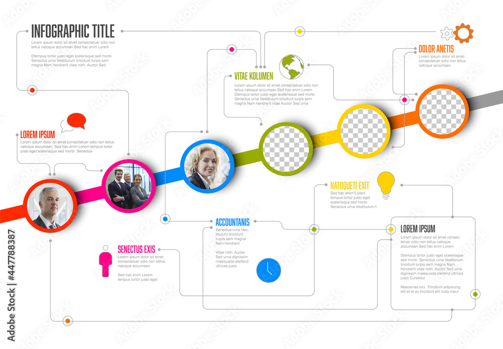 Circle Photo Placeholders Diagonal Timeline Layout Stock Template ...