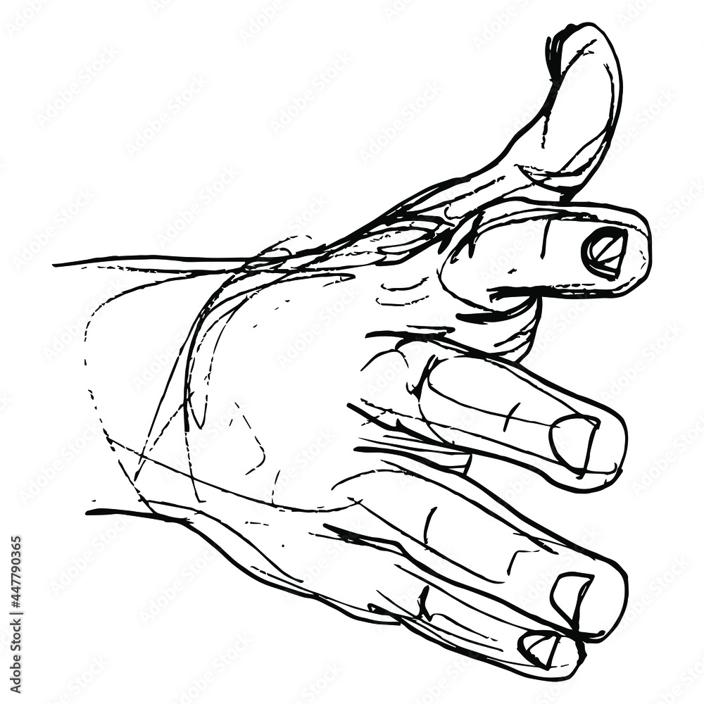 Front view of a human hand with open fingers in reaching forward ...