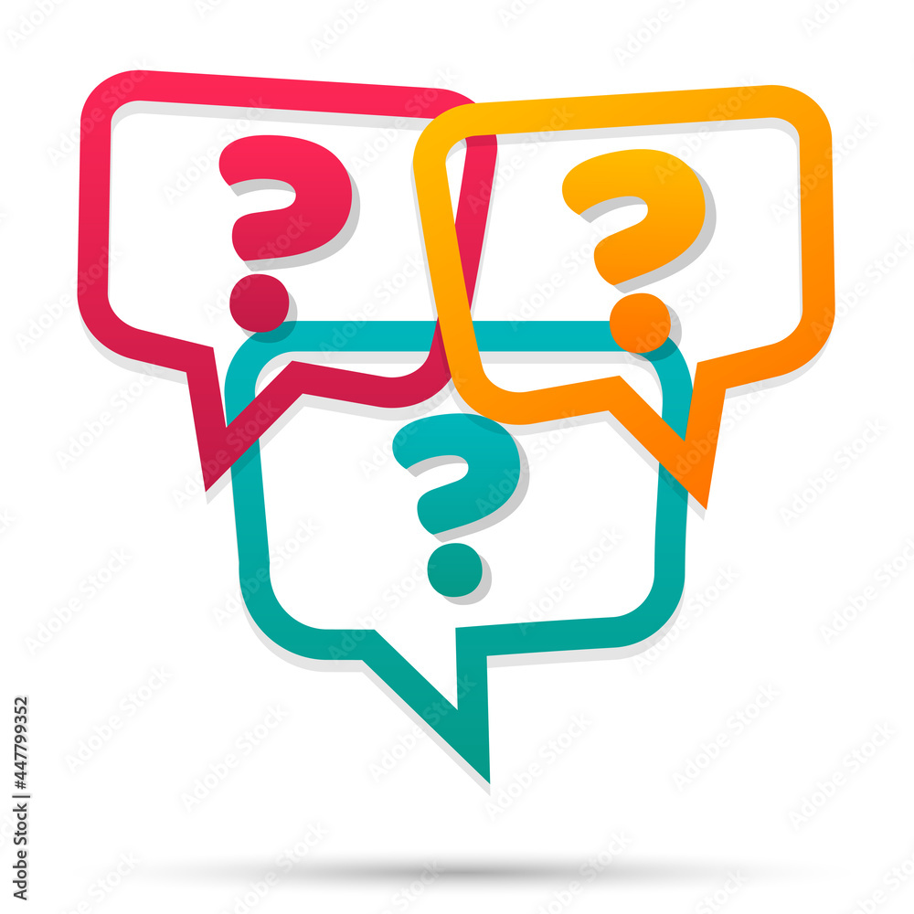 Three linear chat speech message bubbles with question marks. Forum ...