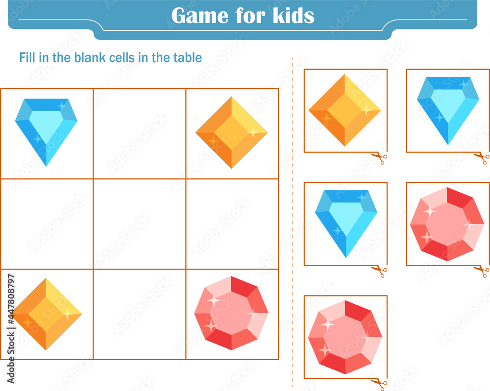 Vetor de Logic game for children. Fill in the blank cells in the table ... Vetor de Logic game for children. Fill in the blank cells in the table ...