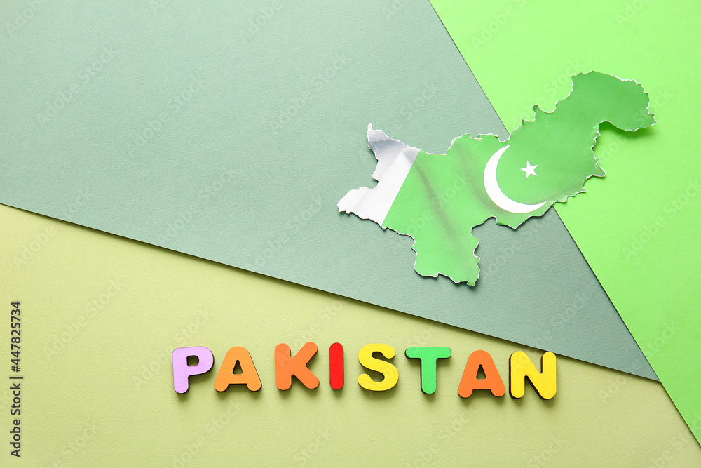 Flag map of Pakistan on color background Stock Photo | Adobe Stock