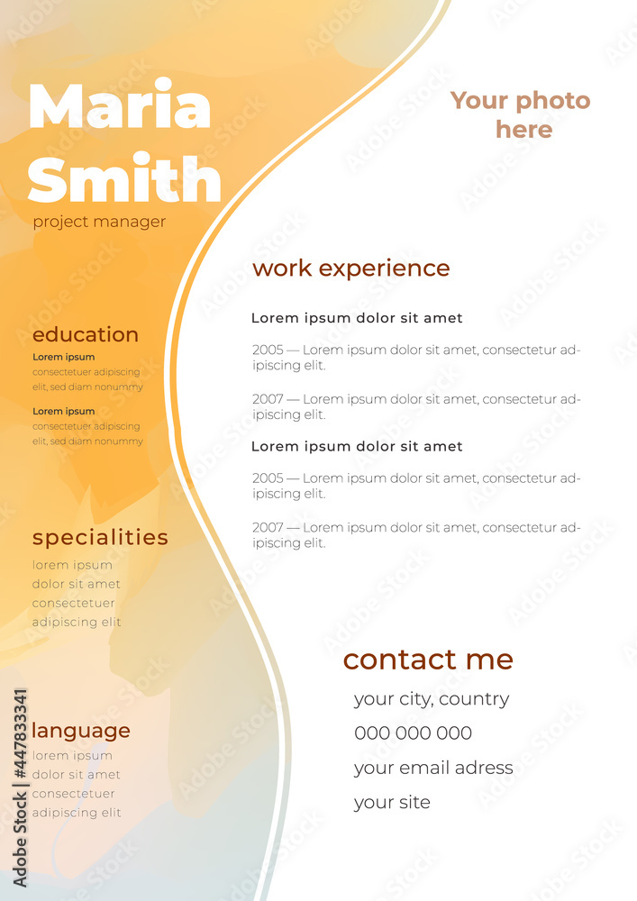 simple flat cv resume work template gradient colorful yellow Stock ...