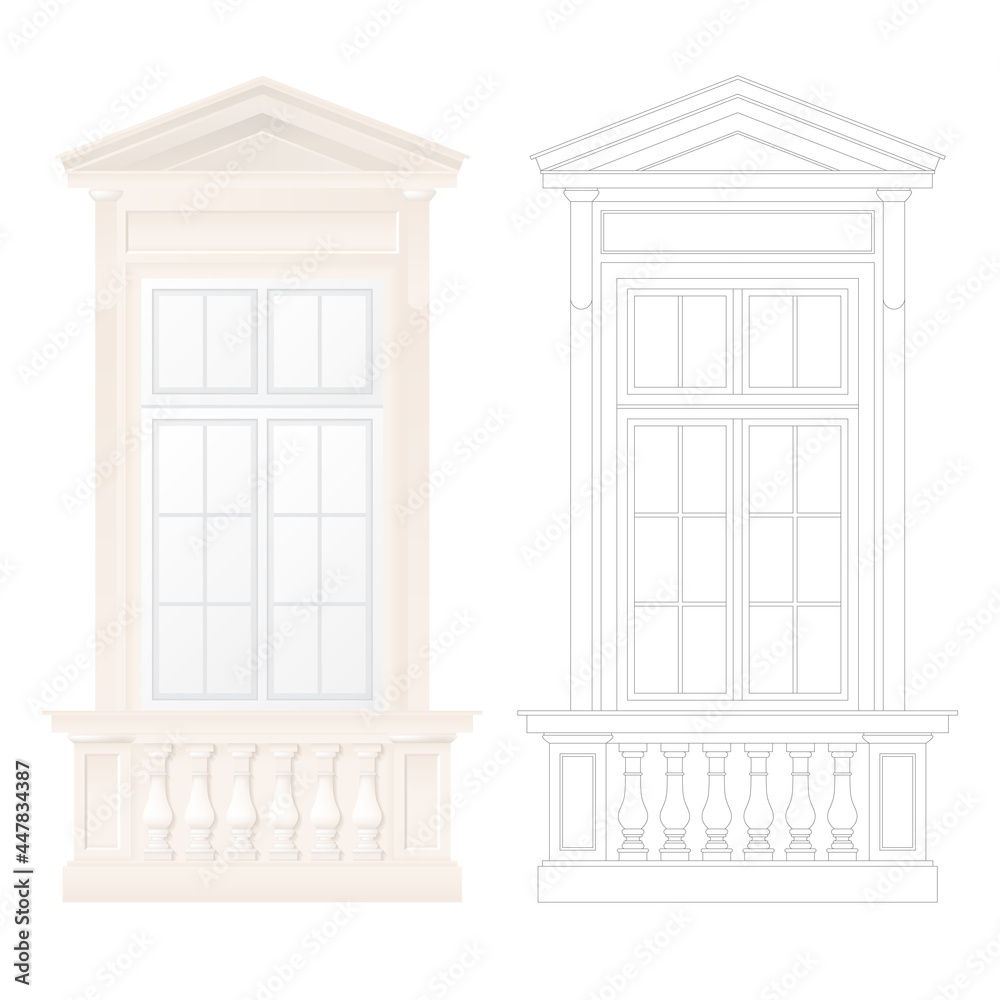 Classical architecture window. Renaissance style, realistic and line ...
