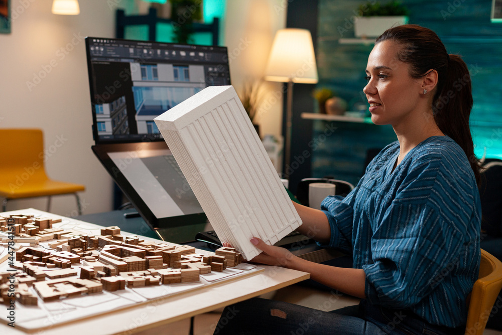 Professional constructor engineering building project plan on computer ...