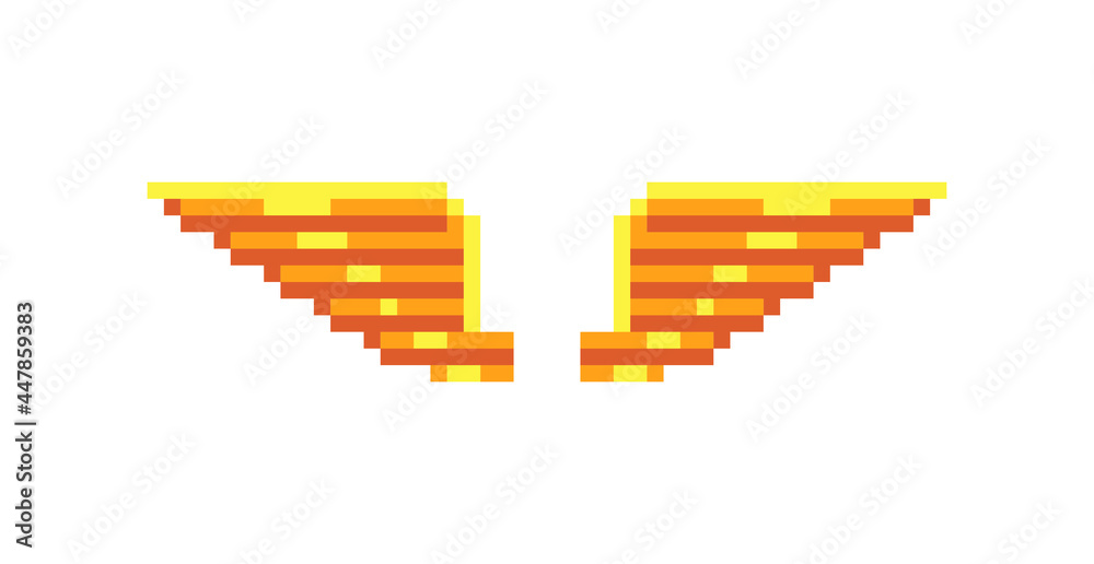 Golden wings logo. Pixel art icons set. 8-bit sprites. Game assets ...
