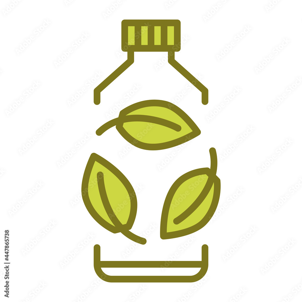 Biodegradable plastic, sign. Bio plastic bottle with green leaves ...