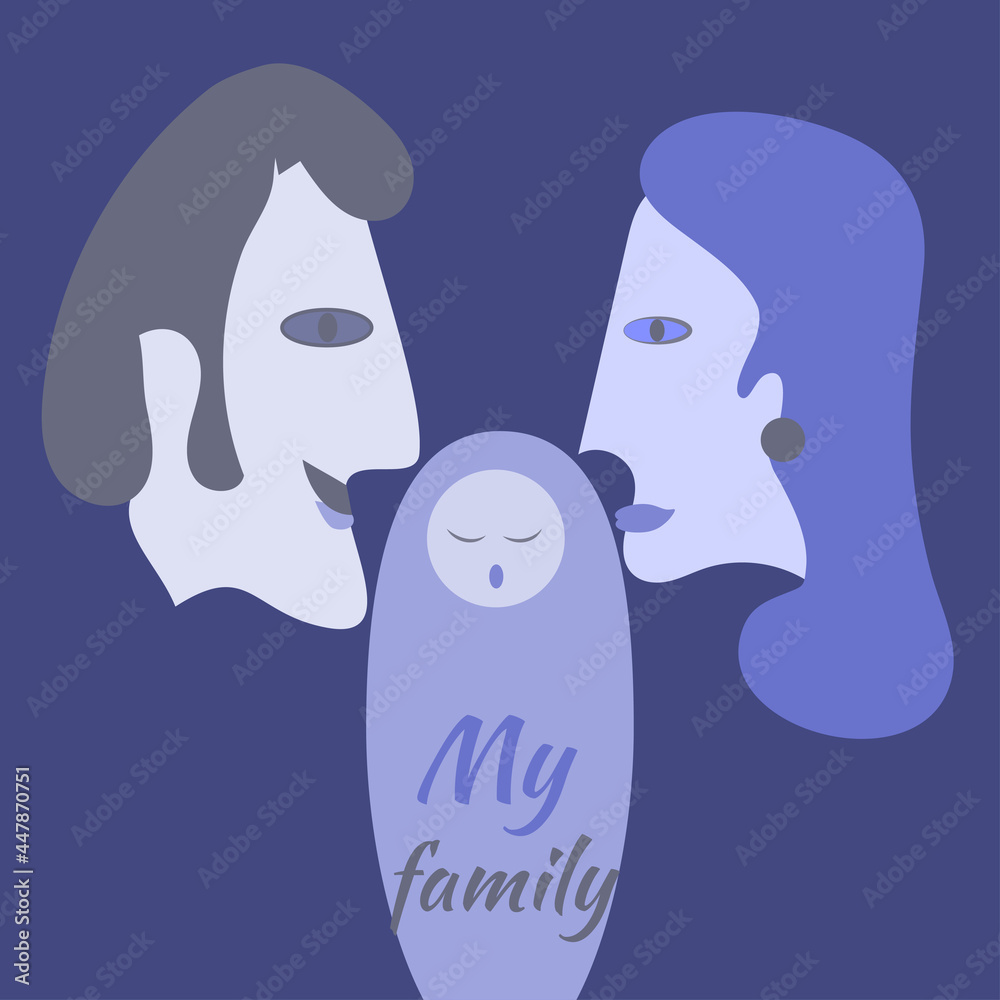 My Family banner happy family composition. Two parents and child ...
