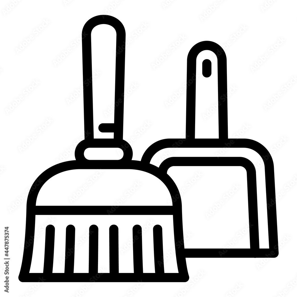 Broom and dust pan icon. Outline broom and dust pan vector icon for web ...