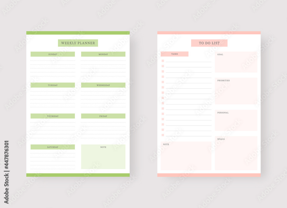 Modern planner template set. Set of planner and to do list. Weekly ...