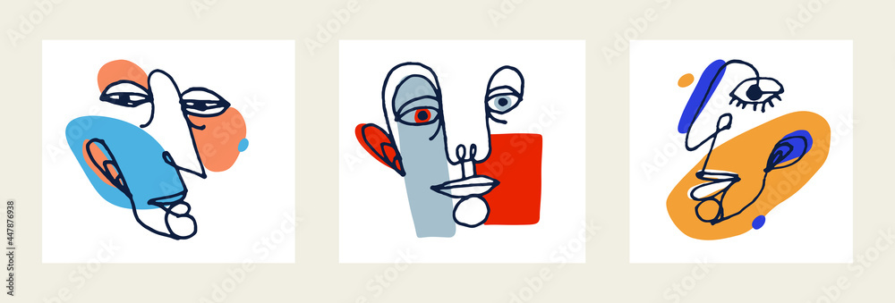 Abstract face vector portrait set, abstraction art man head, hand drawn ...