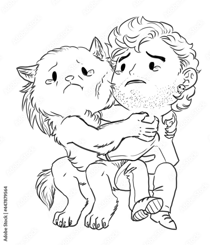 Digital illustration of a chibi human and a chibi werewolf hugging each ...
